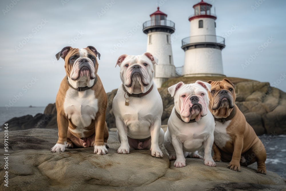 Group portrait photography of a scared bulldog having a paw print ...