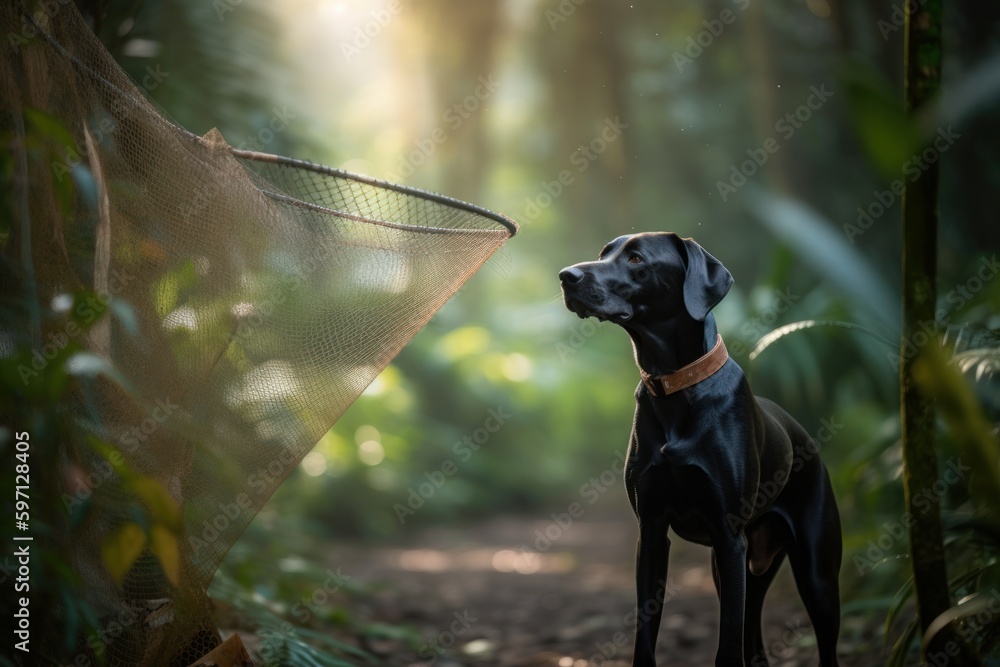 Lifestyle portrait photography of a curious labrador retriever holding ...