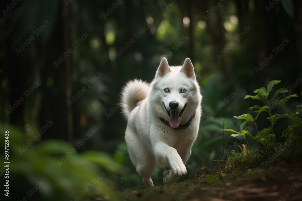 Lifestyle portrait photography of a happy siberian husky chasing his ...