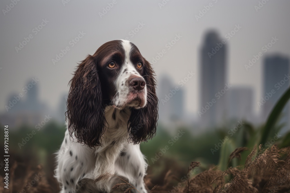 Studio portrait photography of an aggressive english springer spaniel ...