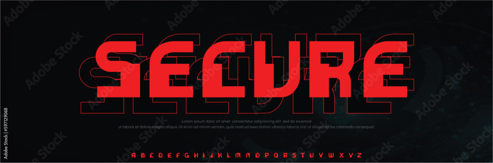 Secure font, security font, retro digital typeset. Green hacker ...