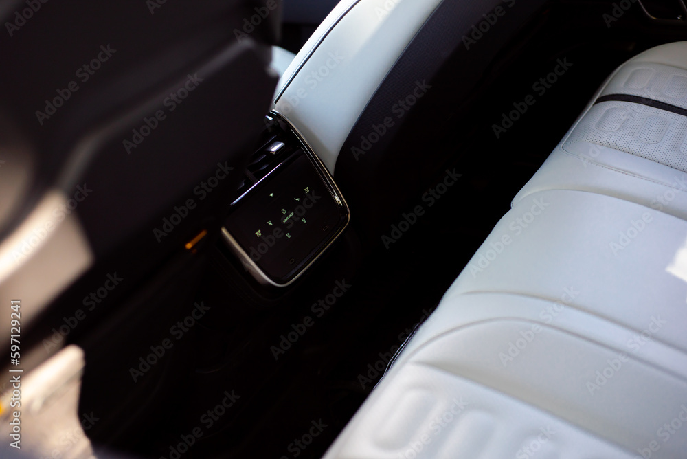 Rear climate control screen on passenger row of new pickup truck on ...