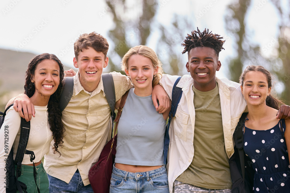 Portrait Of Multi-Cultural Secondary Or High School Students Hugging ...