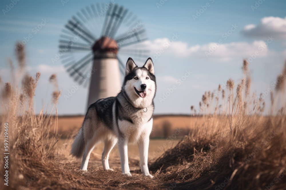Full-length portrait photography of a happy siberian husky being with a ...