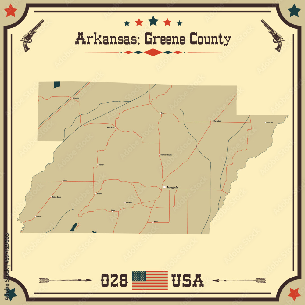 Large and accurate map of Greene County, Arkansas, USA with vintage ...