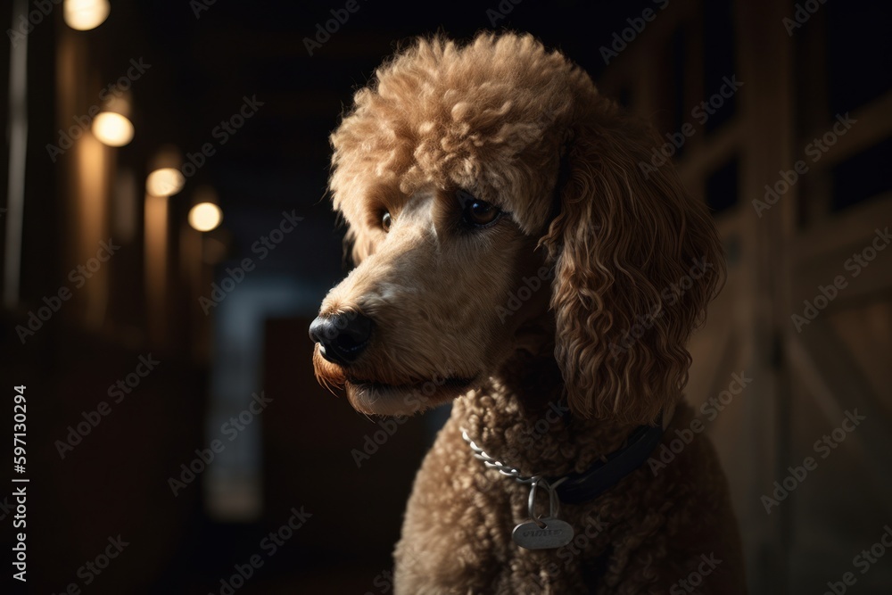 ภาพประกอบสต็อก Studio portrait photography of a curious poodle sitting ...