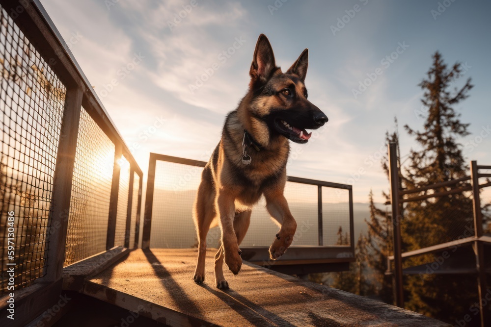 Environmental portrait photography of a bored german shepherd jumping ...