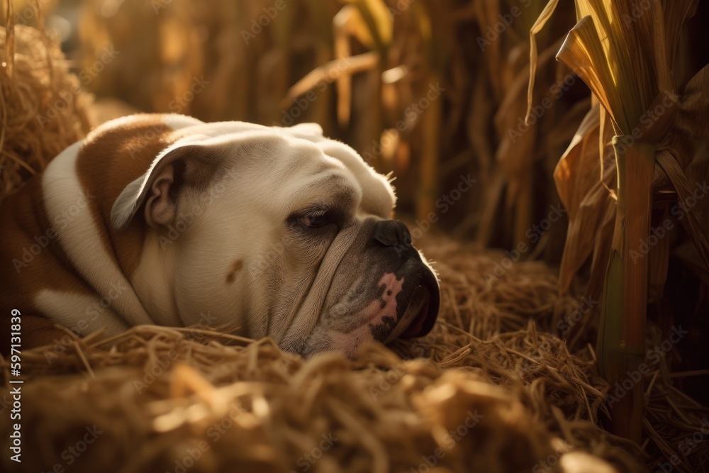 ภาพประกอบสต็อก Conceptual portrait photography of a curious bulldog ...