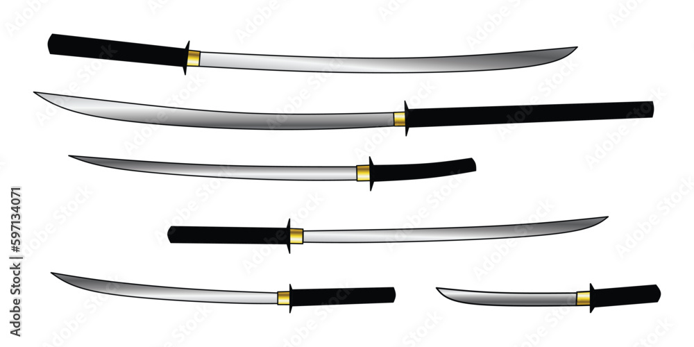 set of katana sword collection vector. weapon, sword, katana, knife ...
