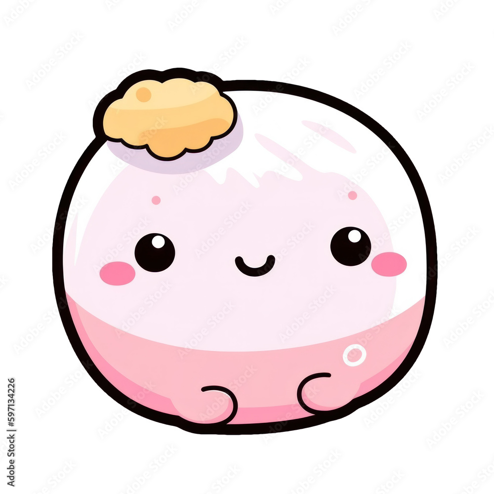 Cute kawaii pink round character on transparent background. Japanese ...