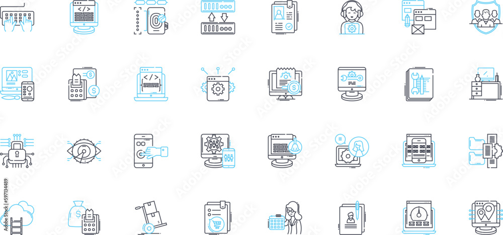 Vecteur Stock Cyber Safety linear icons set. Security, Hacking, Privacy, Online, Threats ...