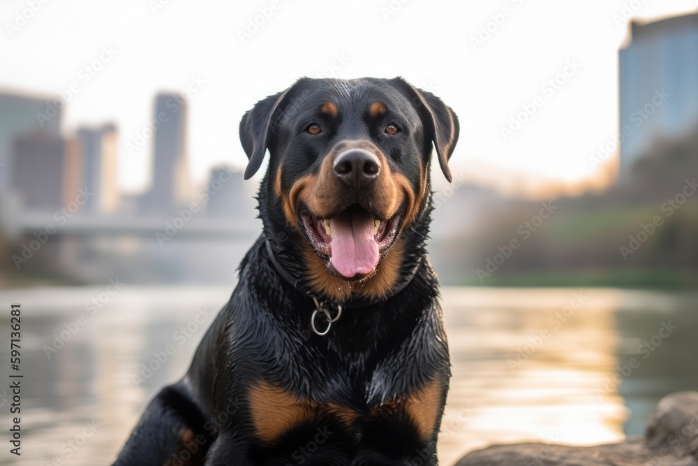Group portrait photography of a happy rottweiler being in front of a ...