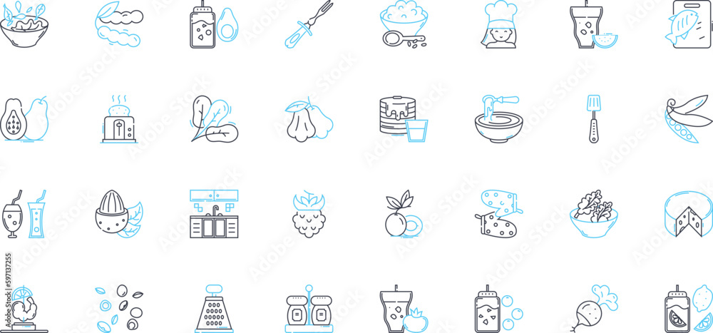 Hospitality sector linear icons set. Accommodation, Bar, Catering ...