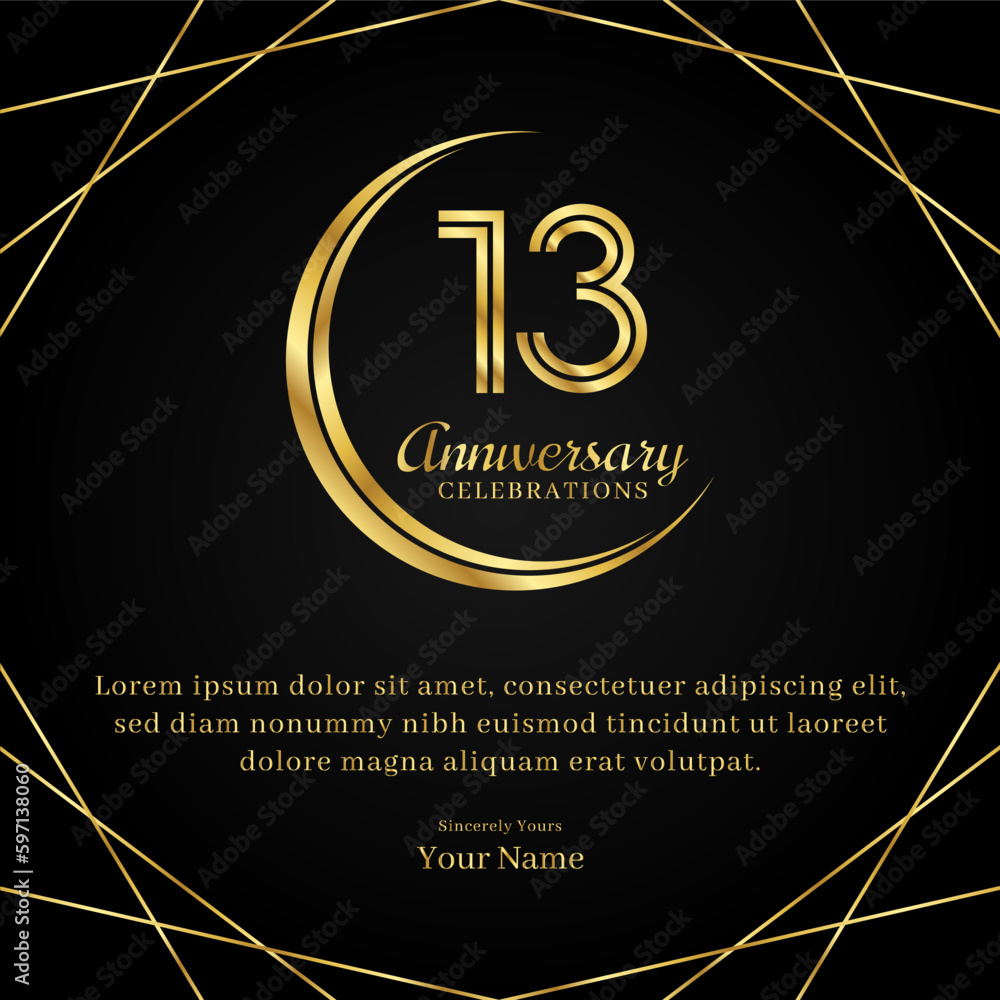 13 years anniversary with a half moon design, double lines of gold ...