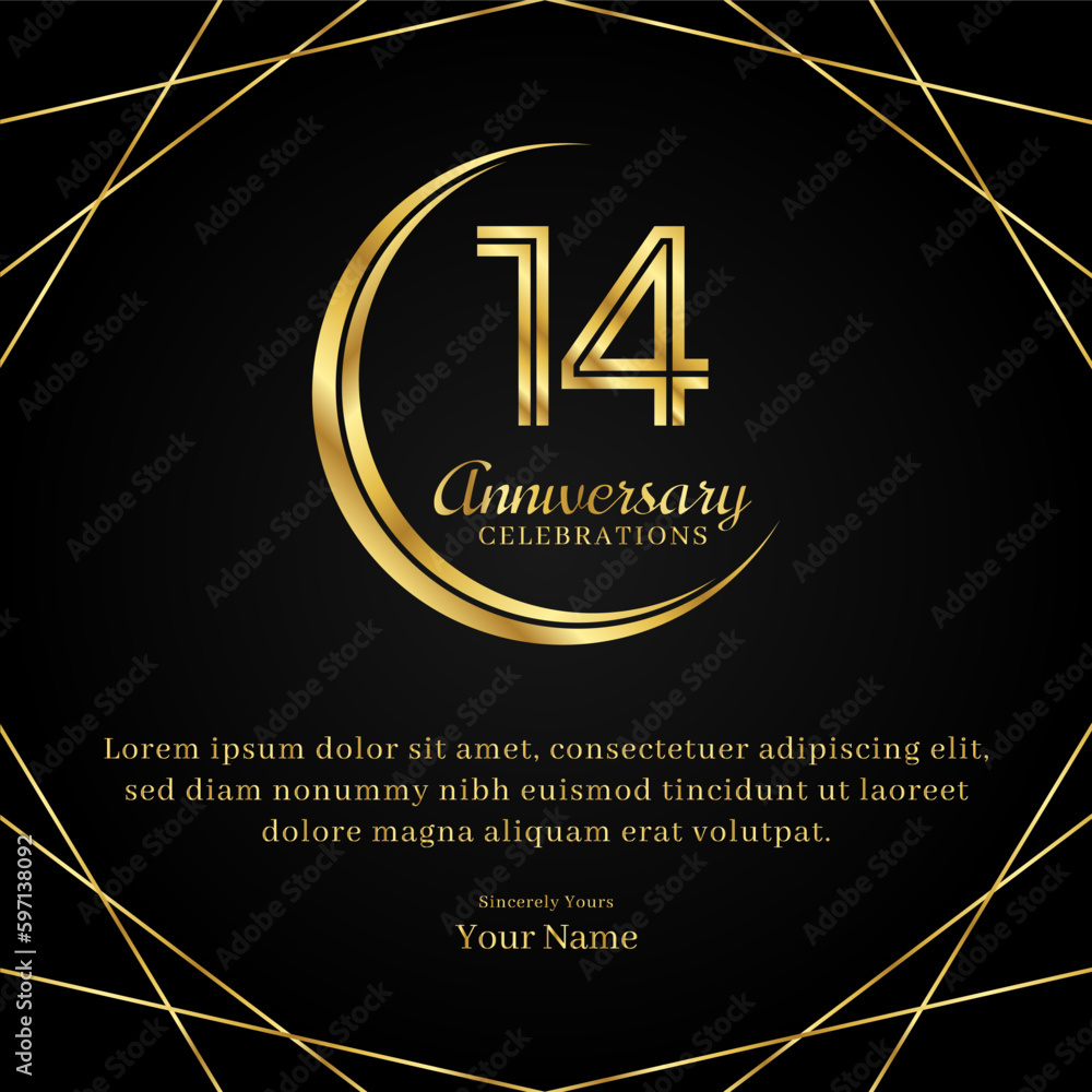 14 years anniversary with a half moon design, double lines of gold ...