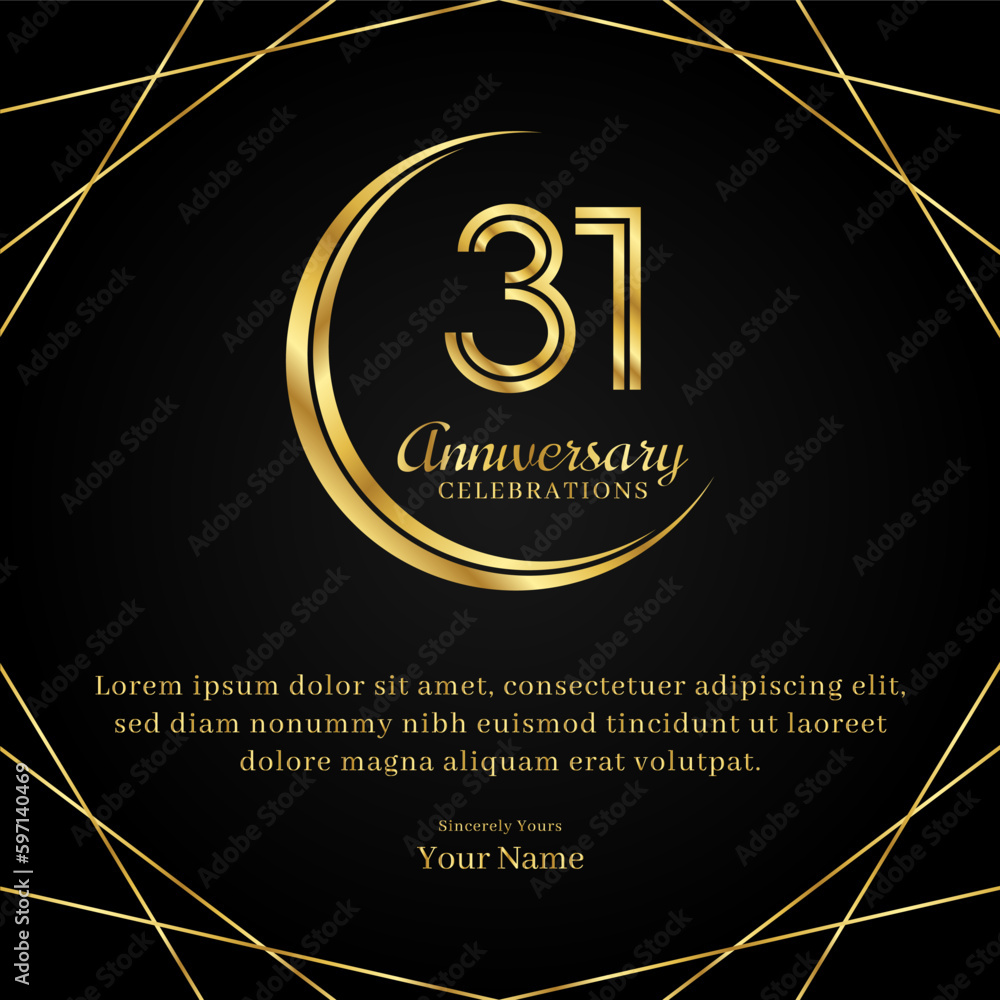 31 years anniversary with a half moon design, double lines of gold ...