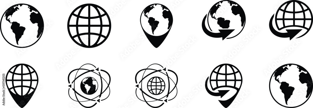 globe, icon, world, vector, earth, logo, global, map, planet, internet ...