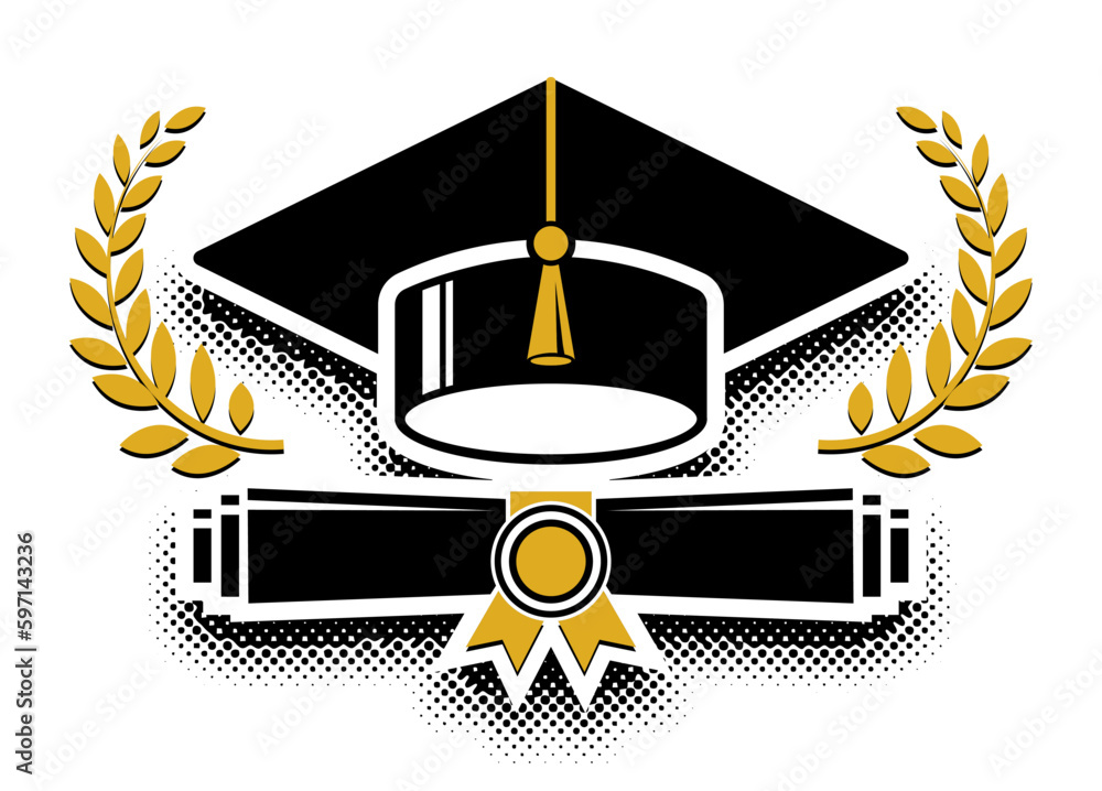 Graduate class template logo with laurel wreath, graduation cap and ...