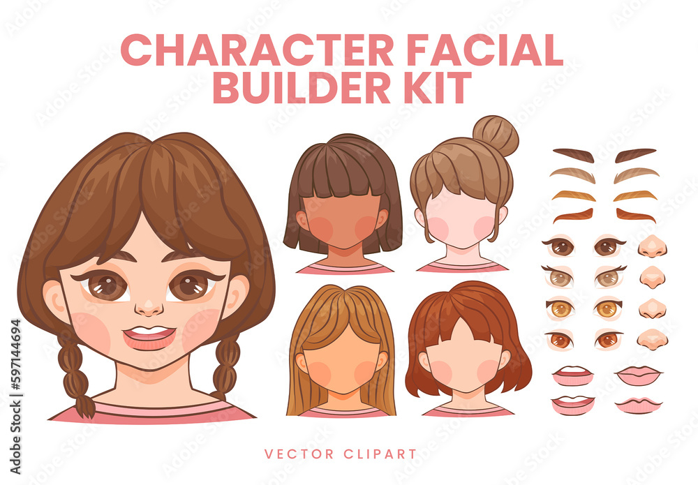 Girl Character Avatar Builder Kit Stock Template | Adobe Stock