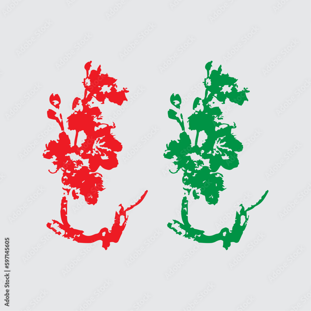 flower tree vector with leaves, green and red tree branch with flower ...