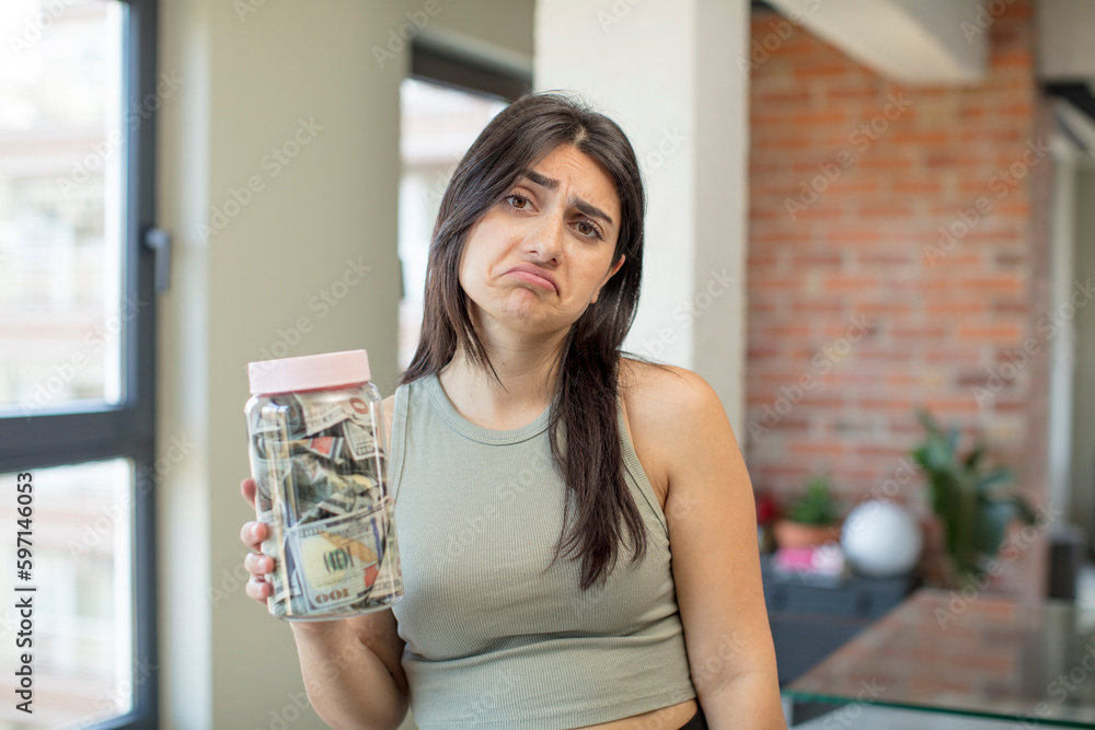 young woman feeling sad and whiney with an unhappy look and crying ...