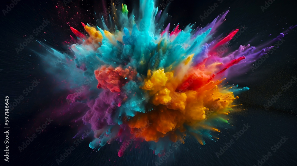 Color powder explosion or clour paint splash with dye smoke blend ...