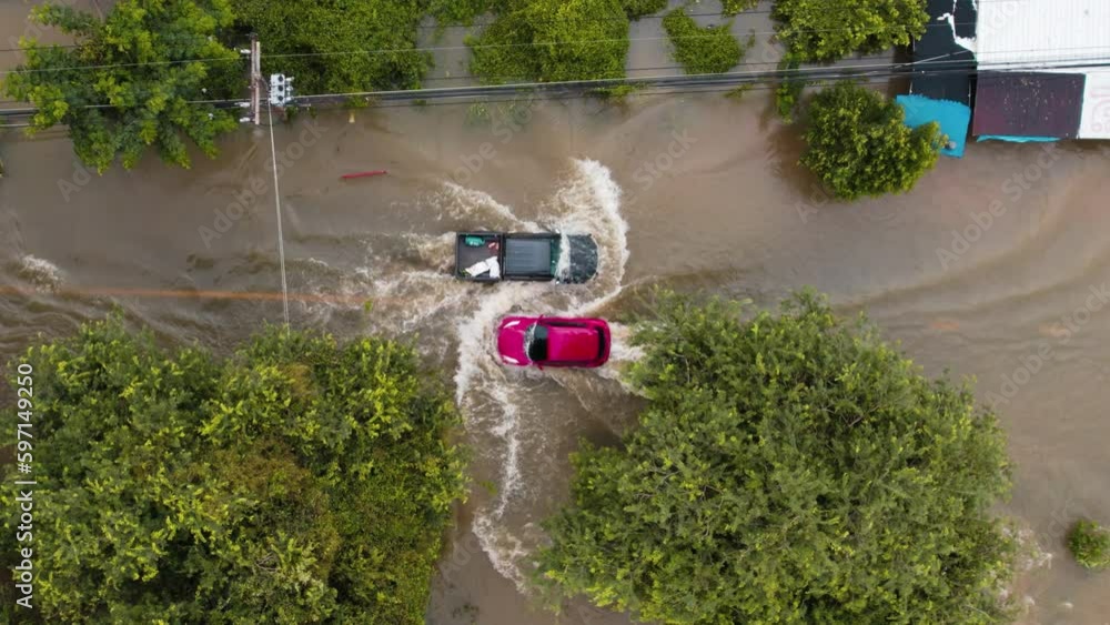 High-angle view of the Great Flood, Meng District, Thailand, on October ...