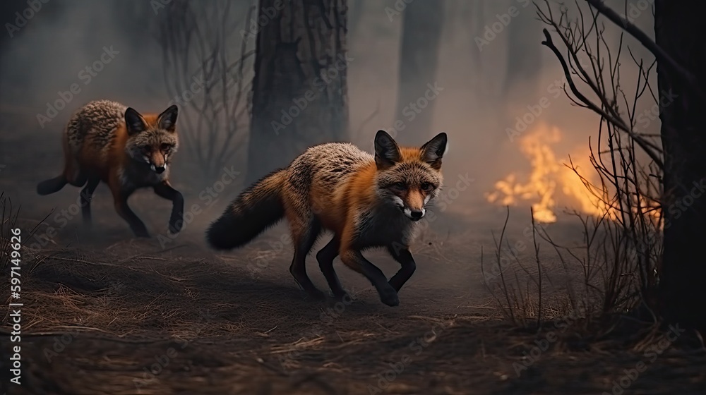 Scared foxes family runs away from forest fire, largest wildfire in ...