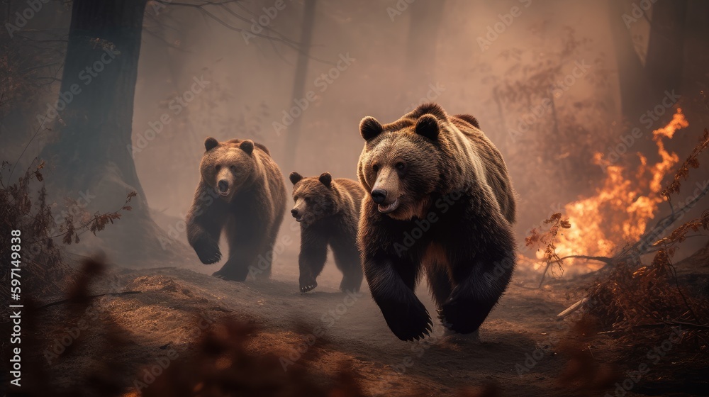 Scared bear family runs away from forest fire, largest wildfire in ...