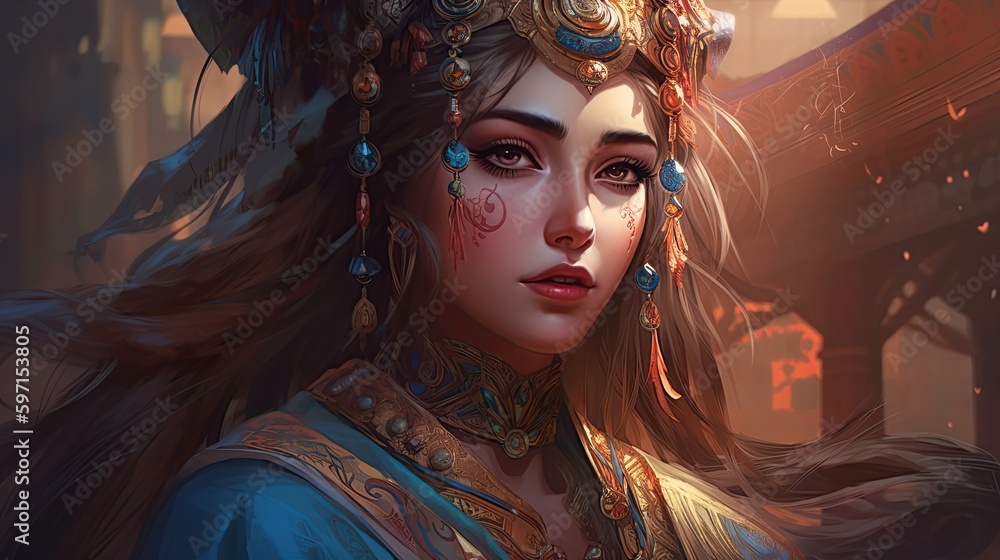 Title: Illustration of a Fantasy woman and abstract art, AI Generated ...