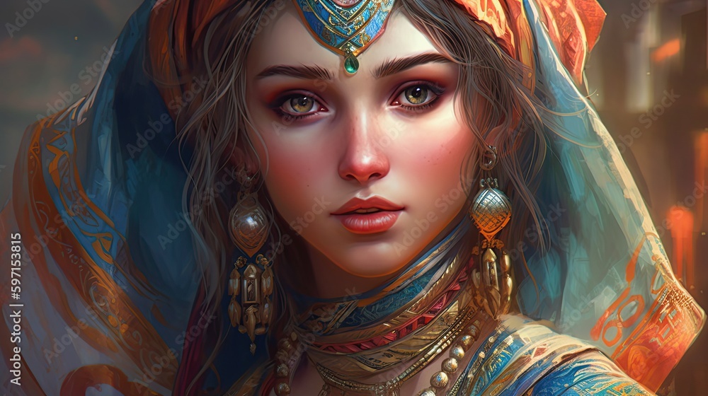 Title: Illustration of a Fantasy woman and abstract art, AI Generated ...