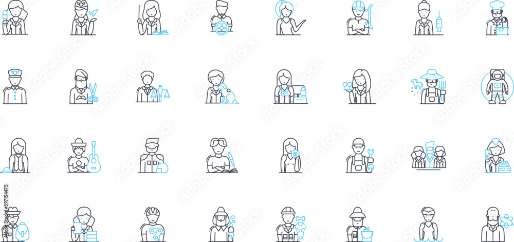 Employment linear icons set. Job, Career, Resume, Interview, Salary ...