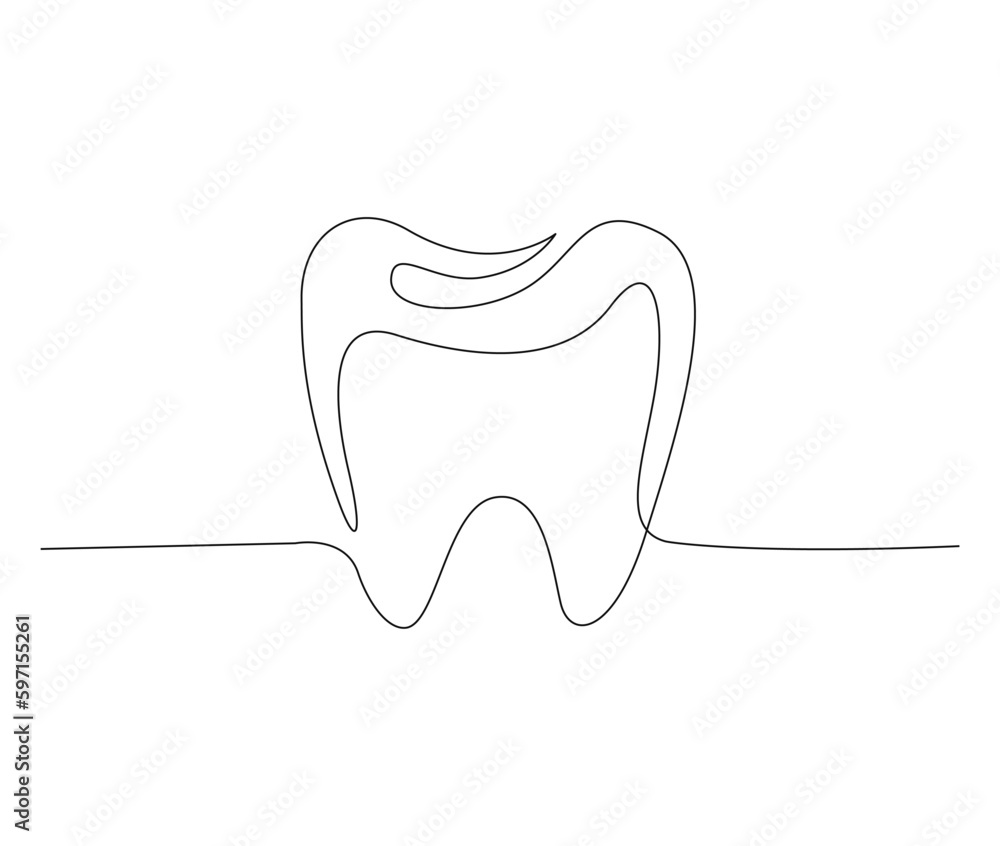 Continuous line art drawing of tooth. Dentist orthodontics - tooth ...