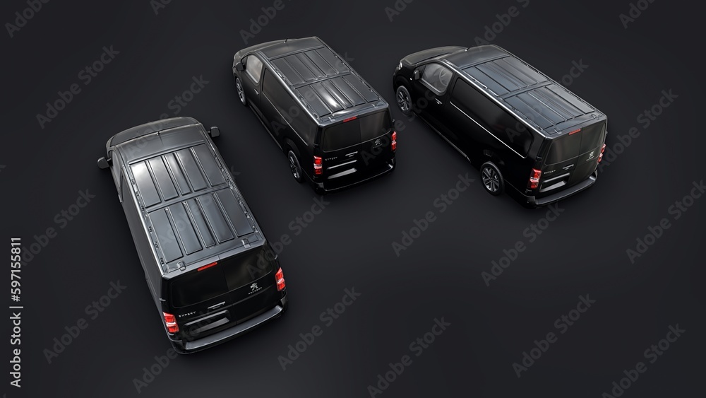 Paris, France. February 1, 2023. Peugeot Bipper. Three black cars on a ...