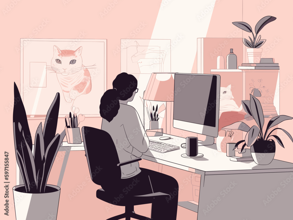 Poster woman that works at home, remote working – Wall Art | UkPosters