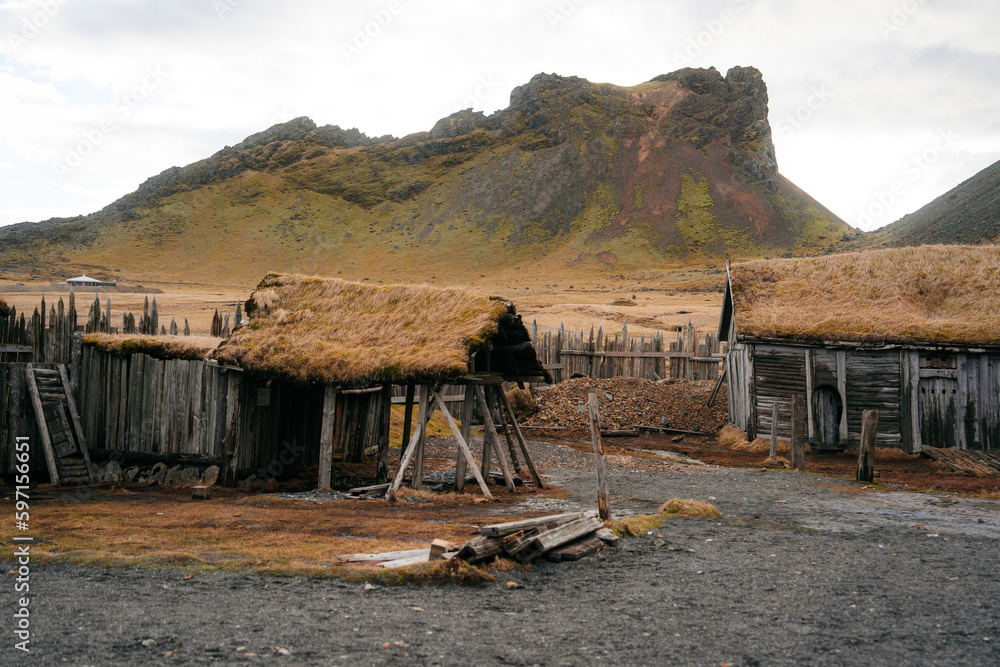 Abandoned viking village in Stokksnes, Iceland. The replica of the ...