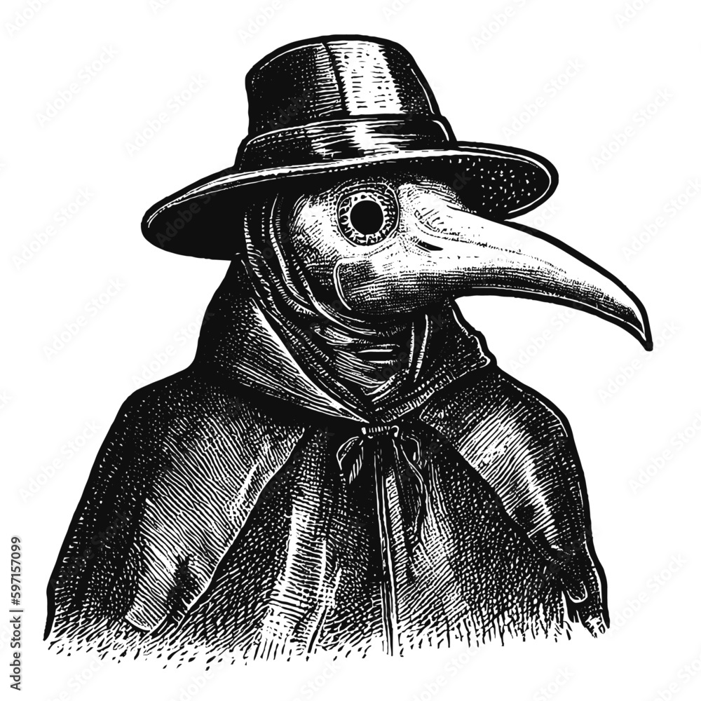 plague doctor engraving illustration, plague doctor sketch Stock Vector ...