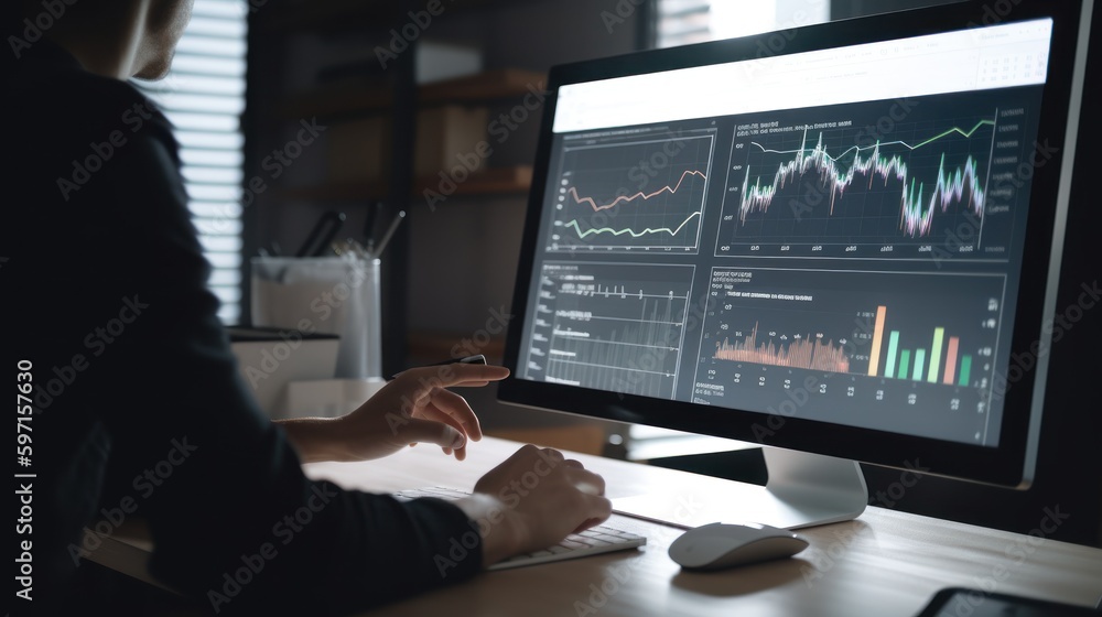 Data analyst working on business analytics dashboard with charts ...