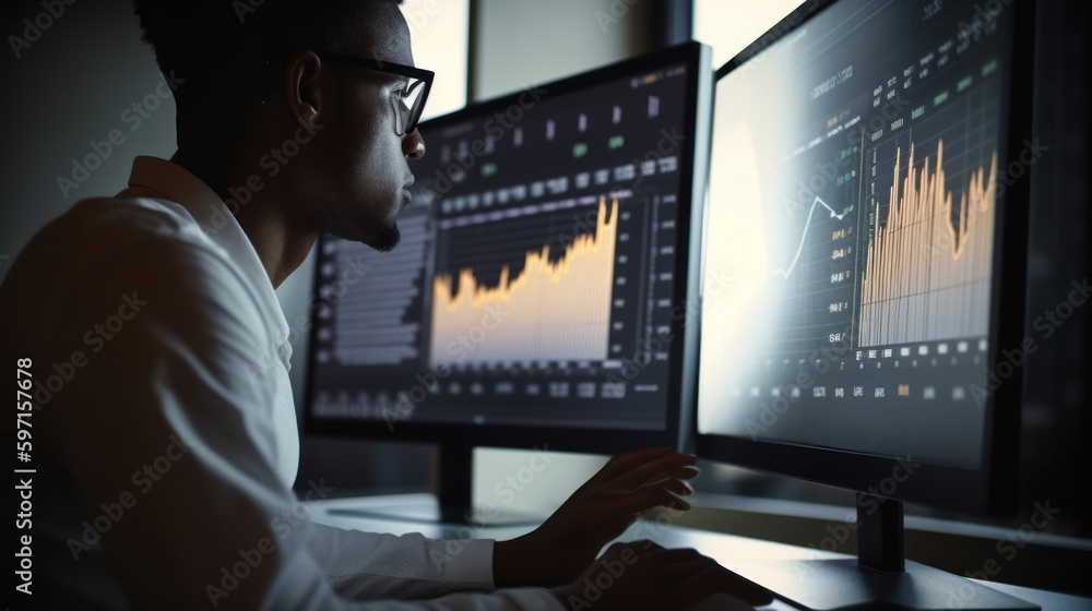 Data analyst working on business analytics dashboard with charts ...