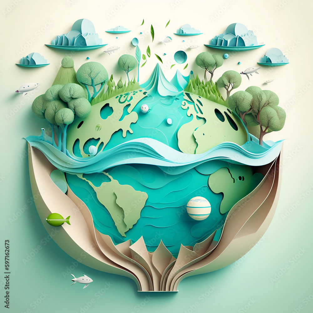 Paper art , Ecology and world water day , Saving water and world ...