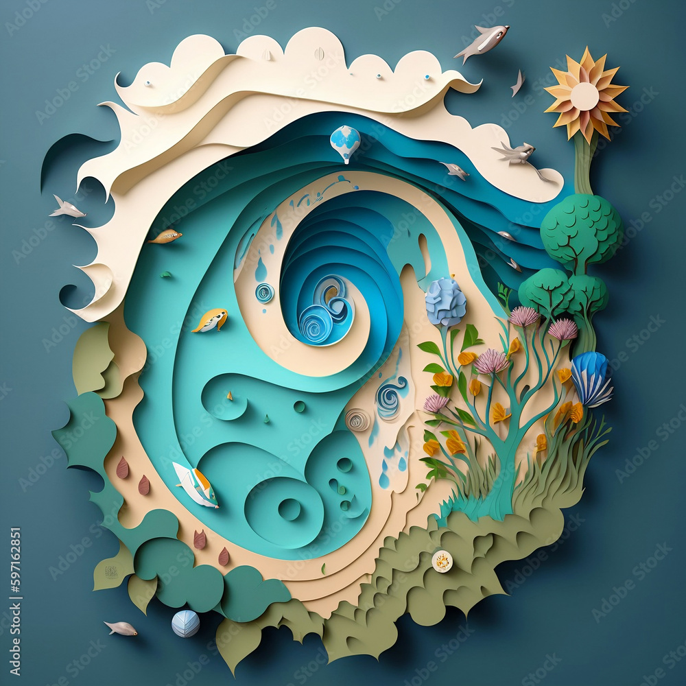 Paper art , Ecology and world water day , Saving water and world ...