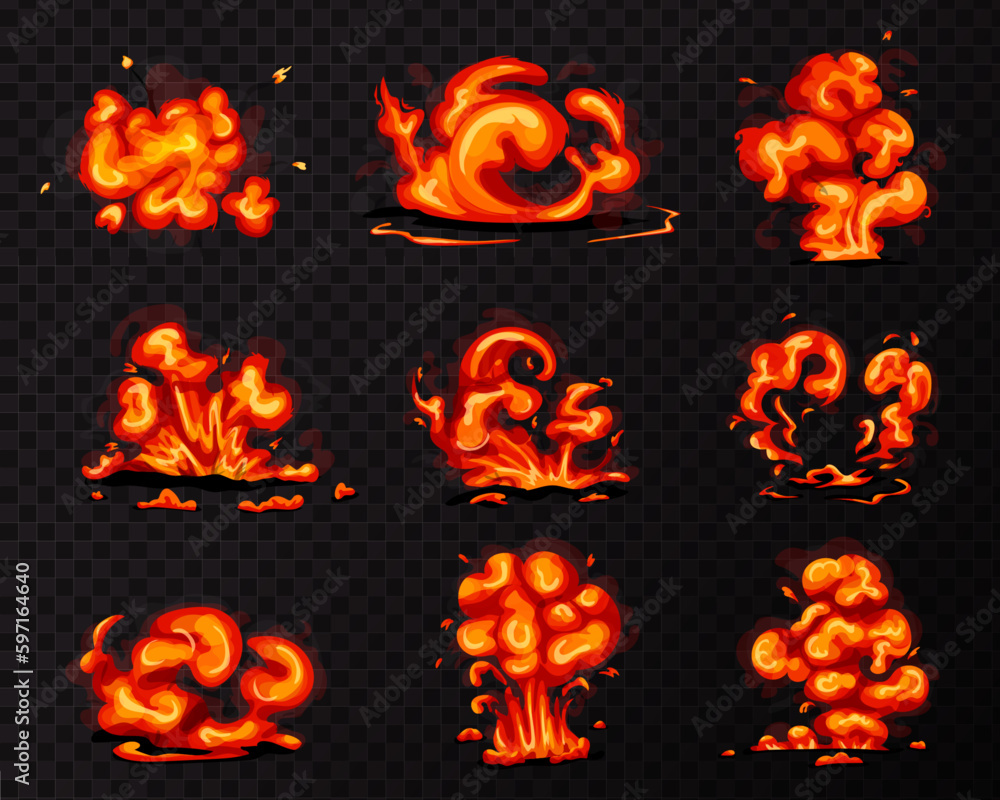 Vetor de Fire explosion ui animation sprite vector set. Cartoon magic ...