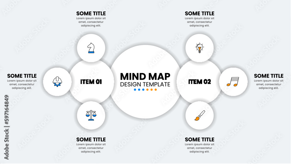 Infographic template. Mind map with 2 steps and 6 icons Stock Vector ...