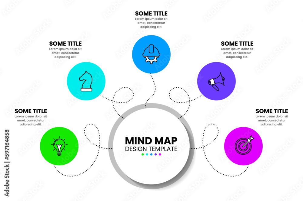 Infographic template. Mind map with 5 steps connected to the title ...