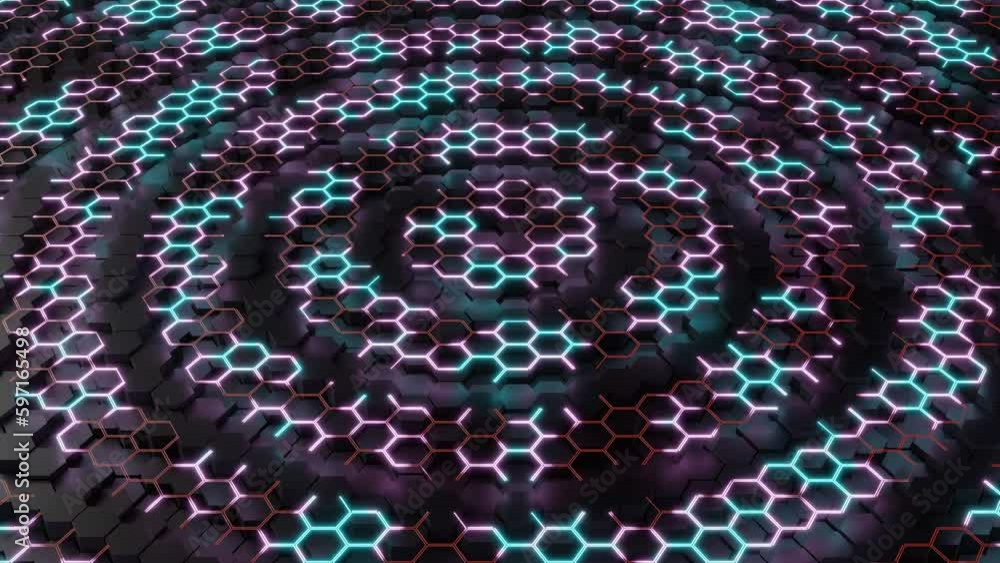 Fantastic Background Loop 3d Animation Many Hexagons Move Vertically Wave Concentric Circular