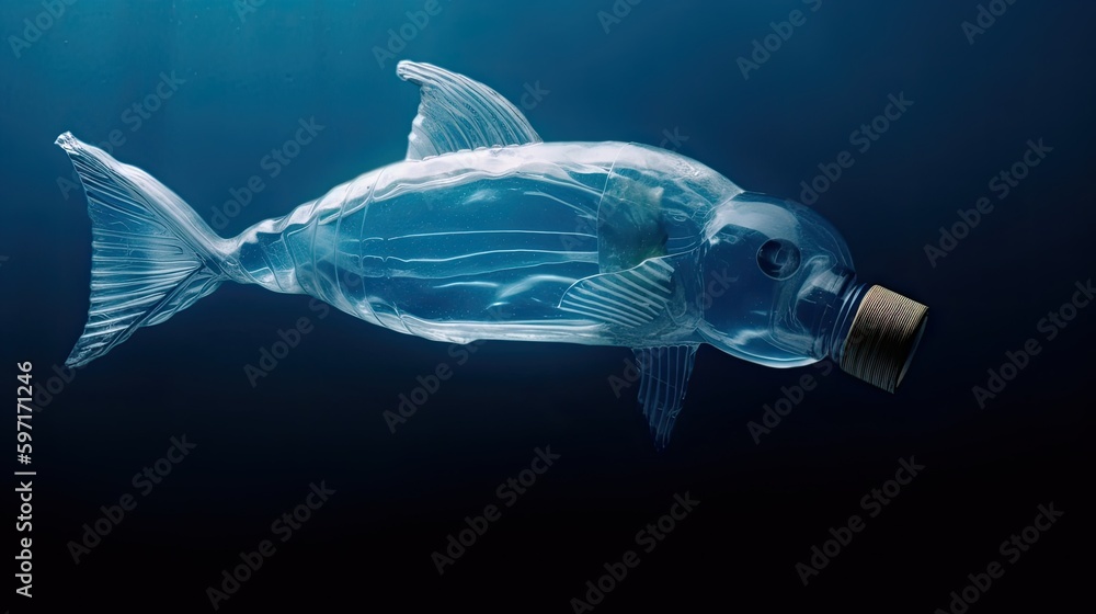 Fish plastic bottle shape floating underwater, marine plastic pollution ...