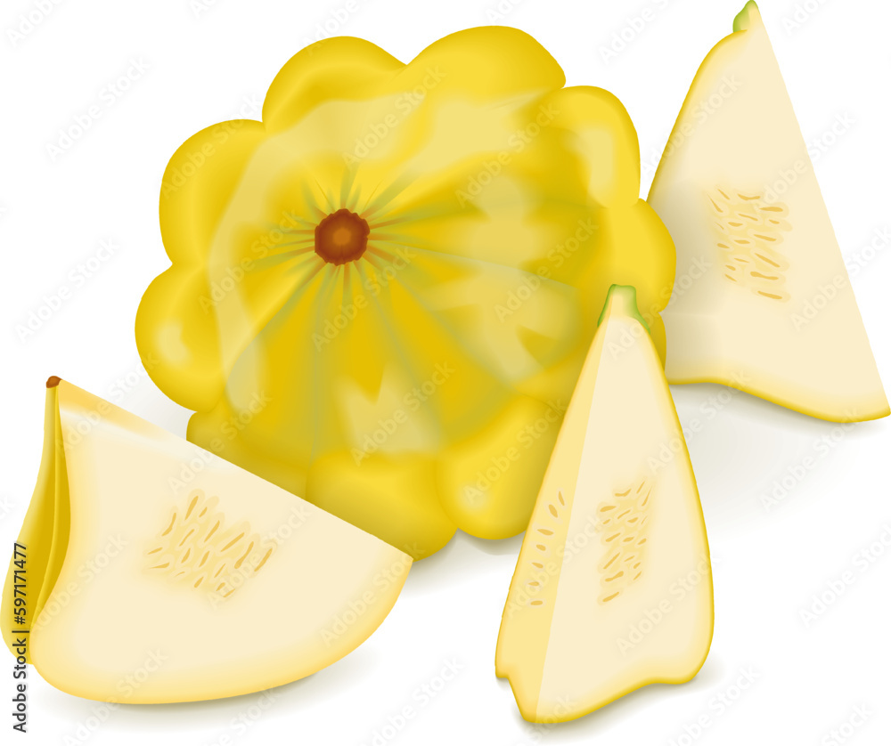 Whole, quarter, wedges of Yellow Patty Pan squash or Scallop or ...