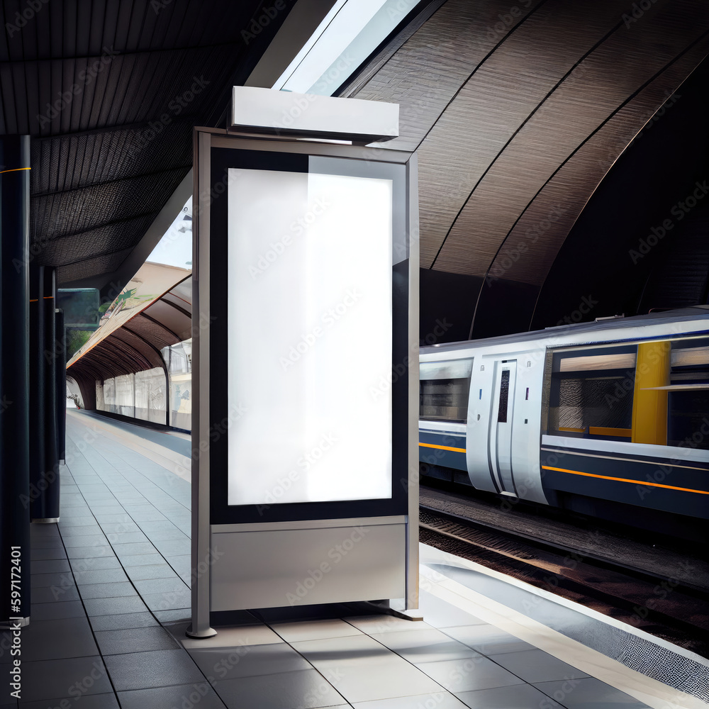 Mock up Poster media template Ads display in Train Subway Station with ...