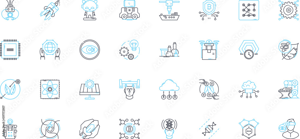 Machine Learning Technology Linear Icons Set Algorithms Predictions Data Automation Neural