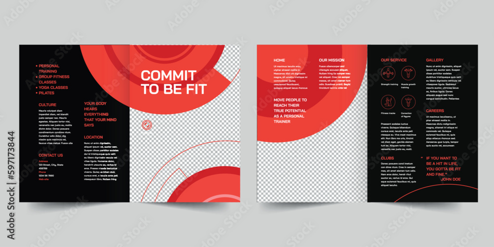 Personal Trainer bifold brochure template. A clean, modern, and high ...